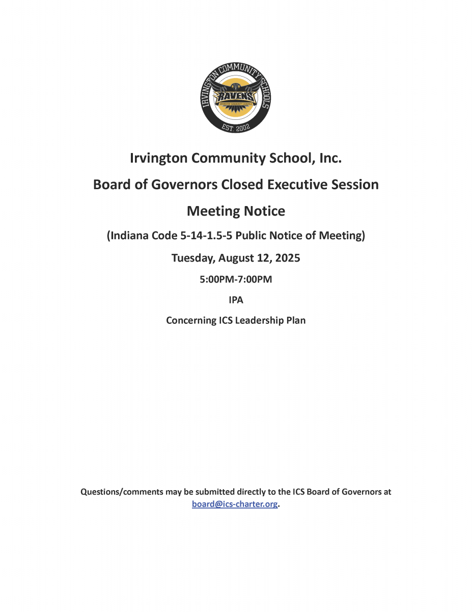 Board of Governors Closed Executive Session - Irvington Community Schools